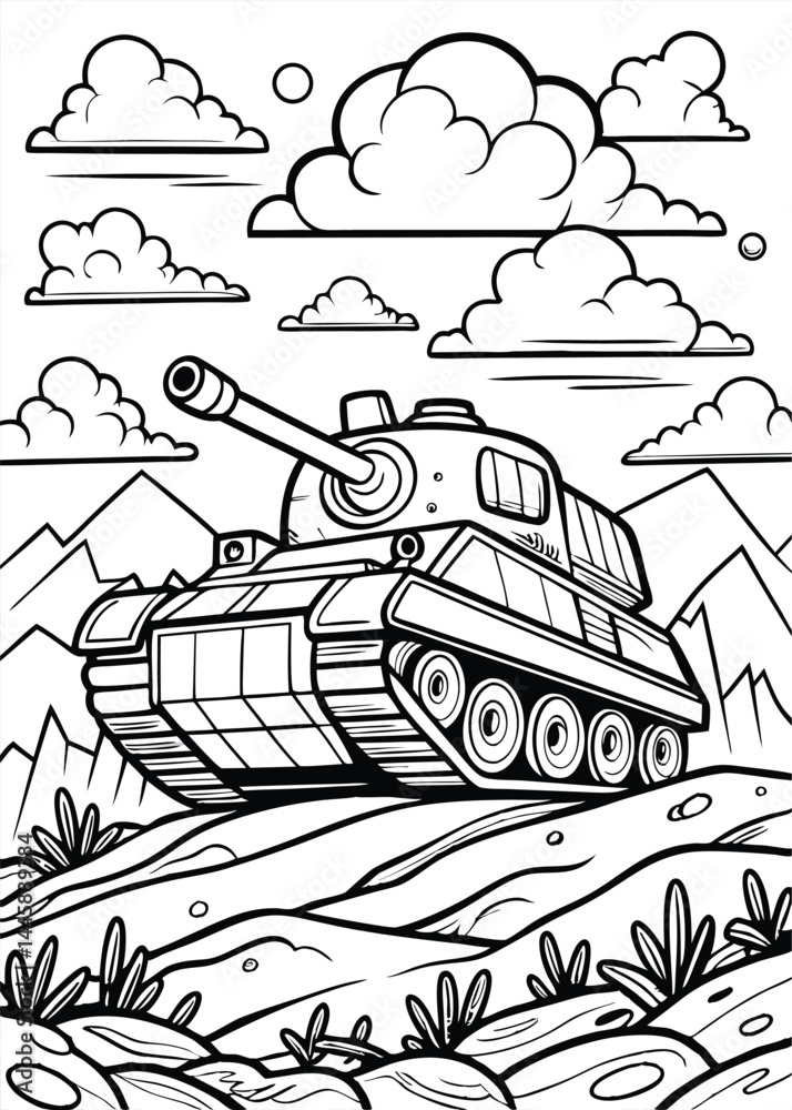 Tank Coloring Page for Kids – Printable Military Vehicle Illustration ...