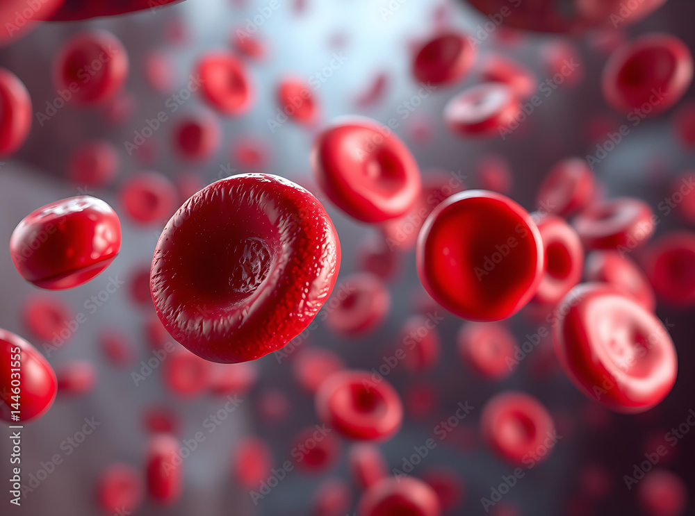 High Magnification 3D Rendering of Numerous Red Blood Cells Flowing ...