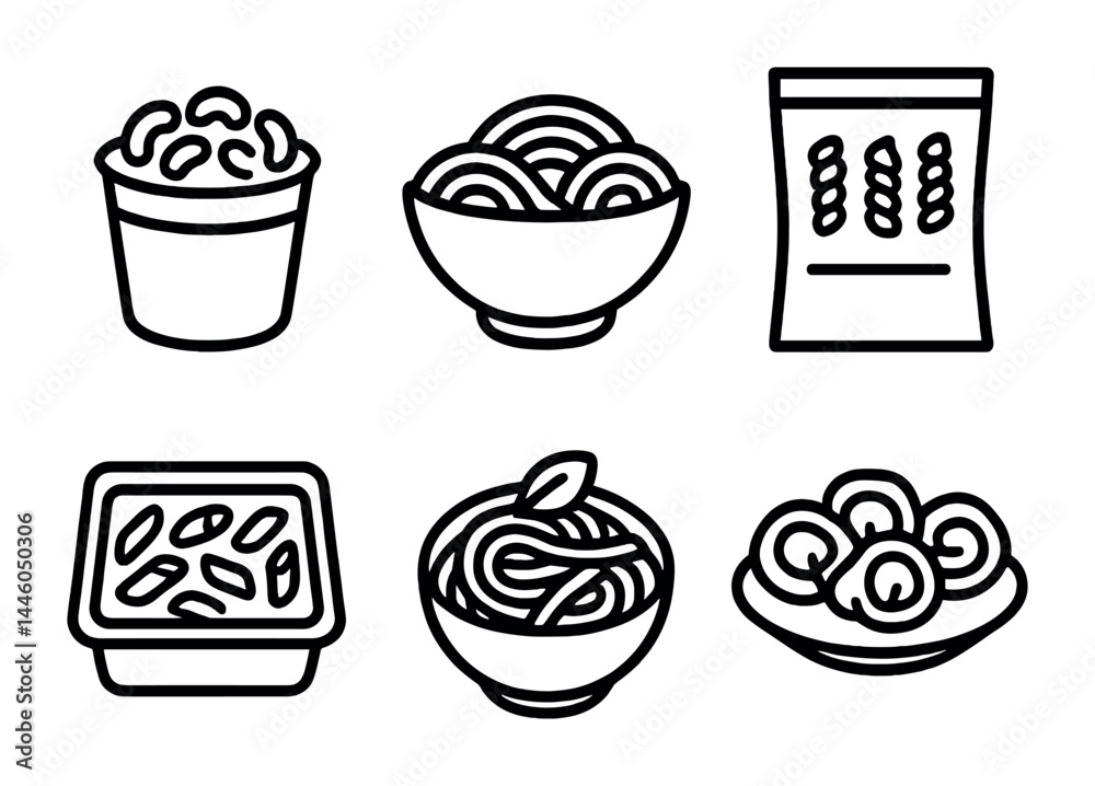 Variety of pasta and noodle icons for food package design and culinary ...