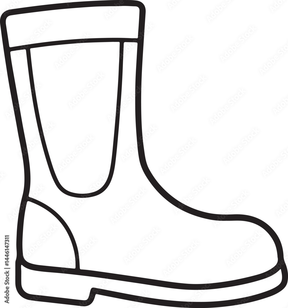 rubber boot doodle line art, black outline, vector and illustration ...