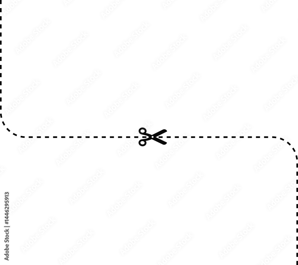 A dashed line with round corners and a scissor icon indicating where to ...