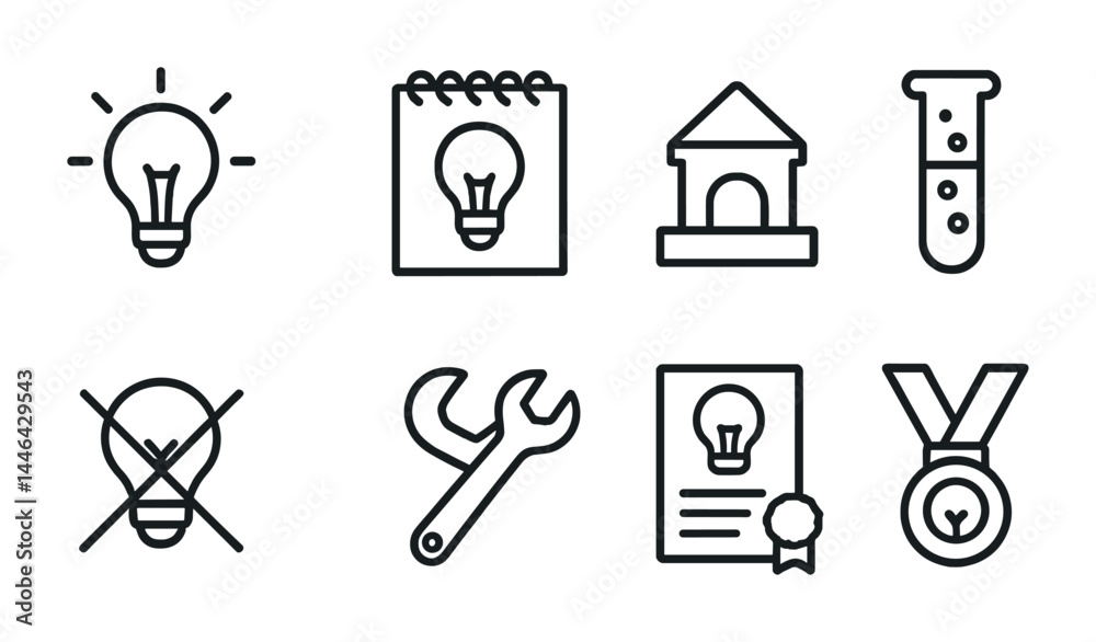Stock-Vektorgrafik „Innovation and ideas icon set – outline style ...