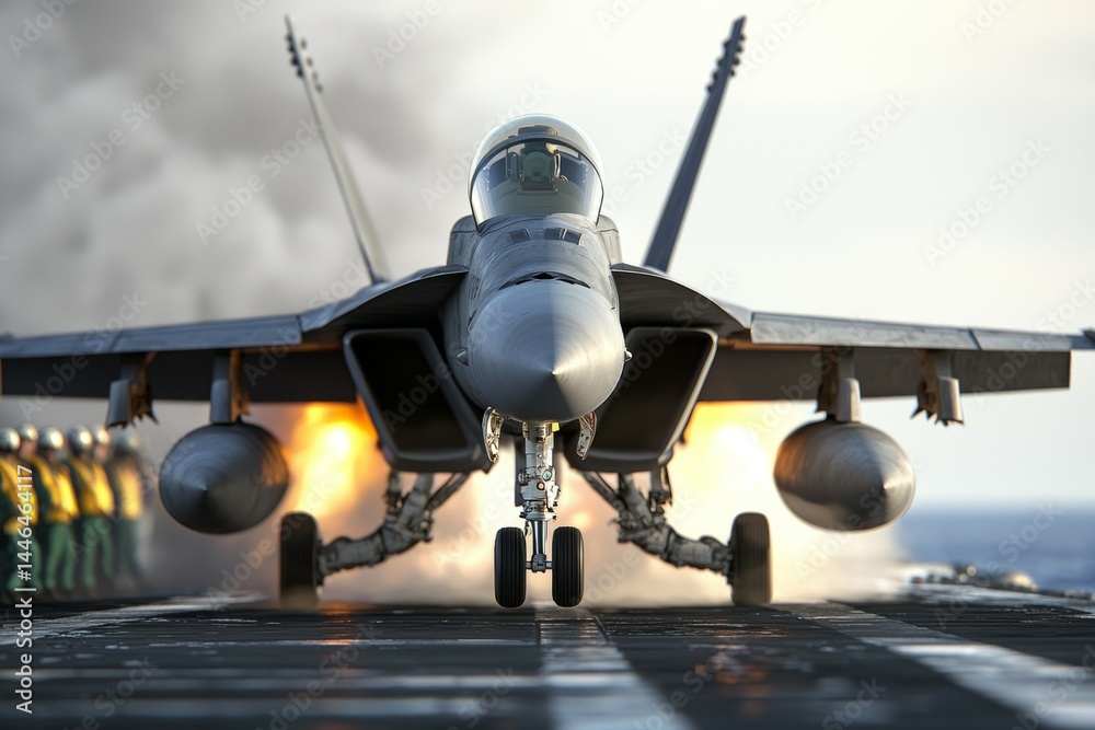 Jet is taking off from a ship Stock Photo | Adobe Stock