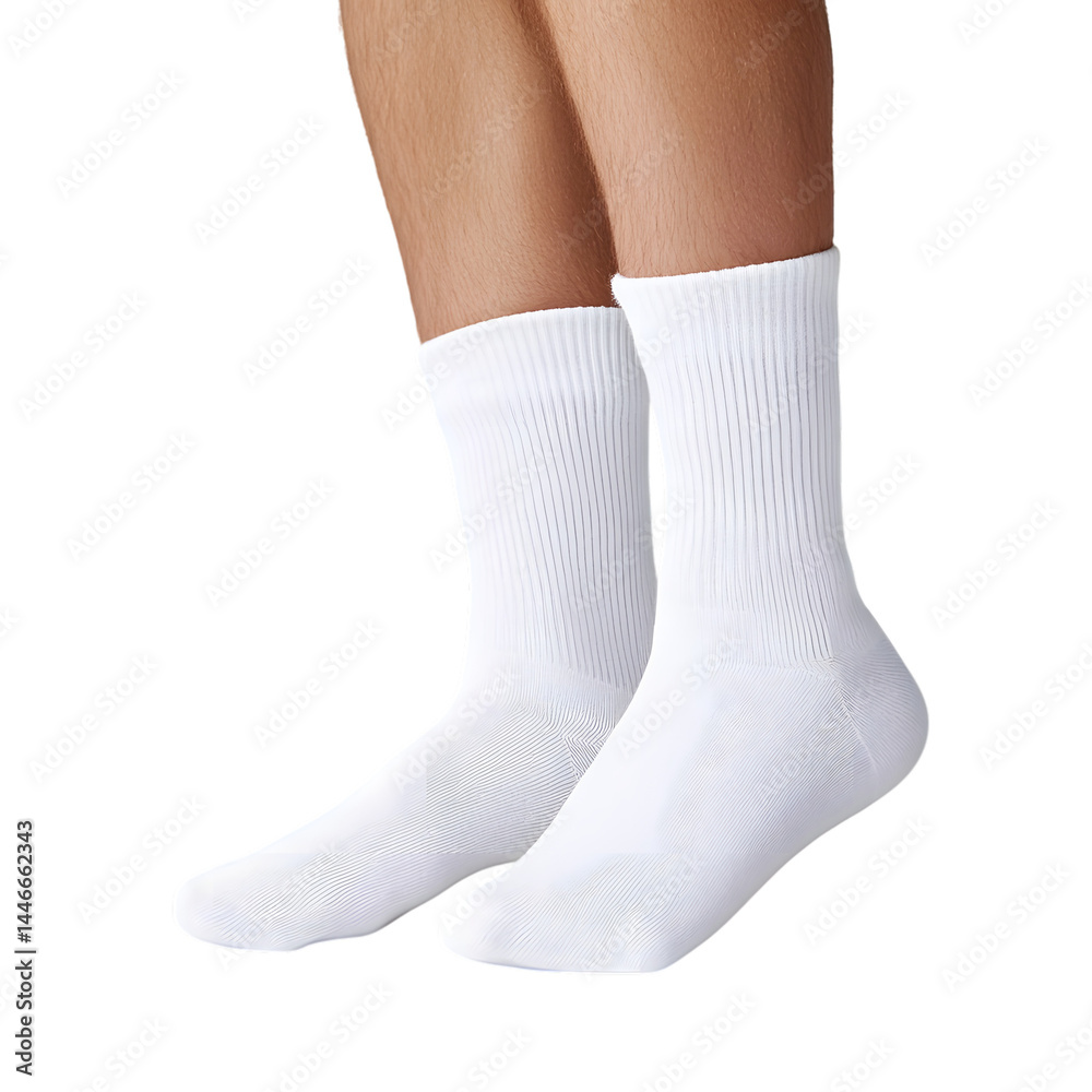 Mockup of white long socks on women's foot, with stretched toes ...
