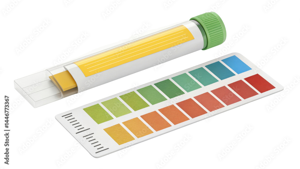 PH test kit with plastic container and color coded pH scale chart, used ...