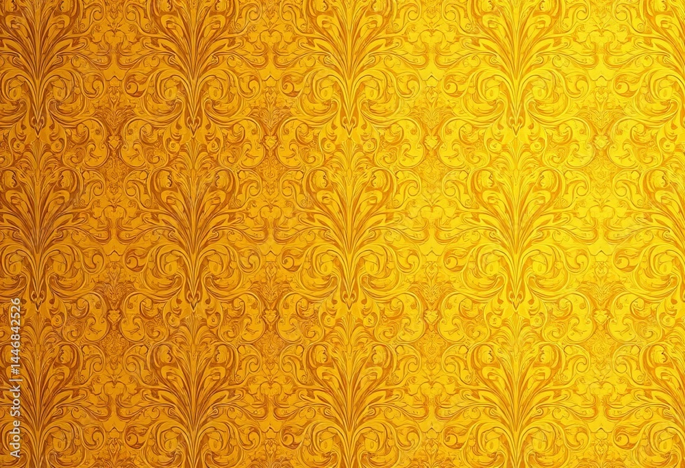 Intricate, swirling damask pattern background in muted gold tones ...
