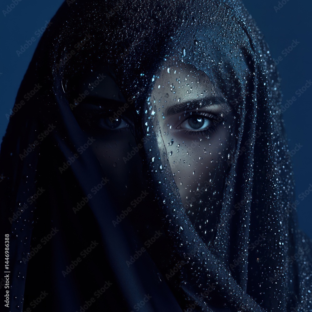 Woman face partial obscured fabric dark tones Stock Photo | Adobe Stock