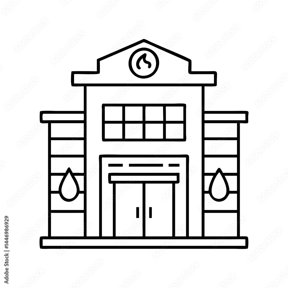 fire station icon, fire station line art - simple line art of fire ...