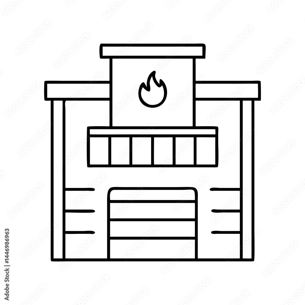 fire station icon, fire station line art - simple line art of fire ...