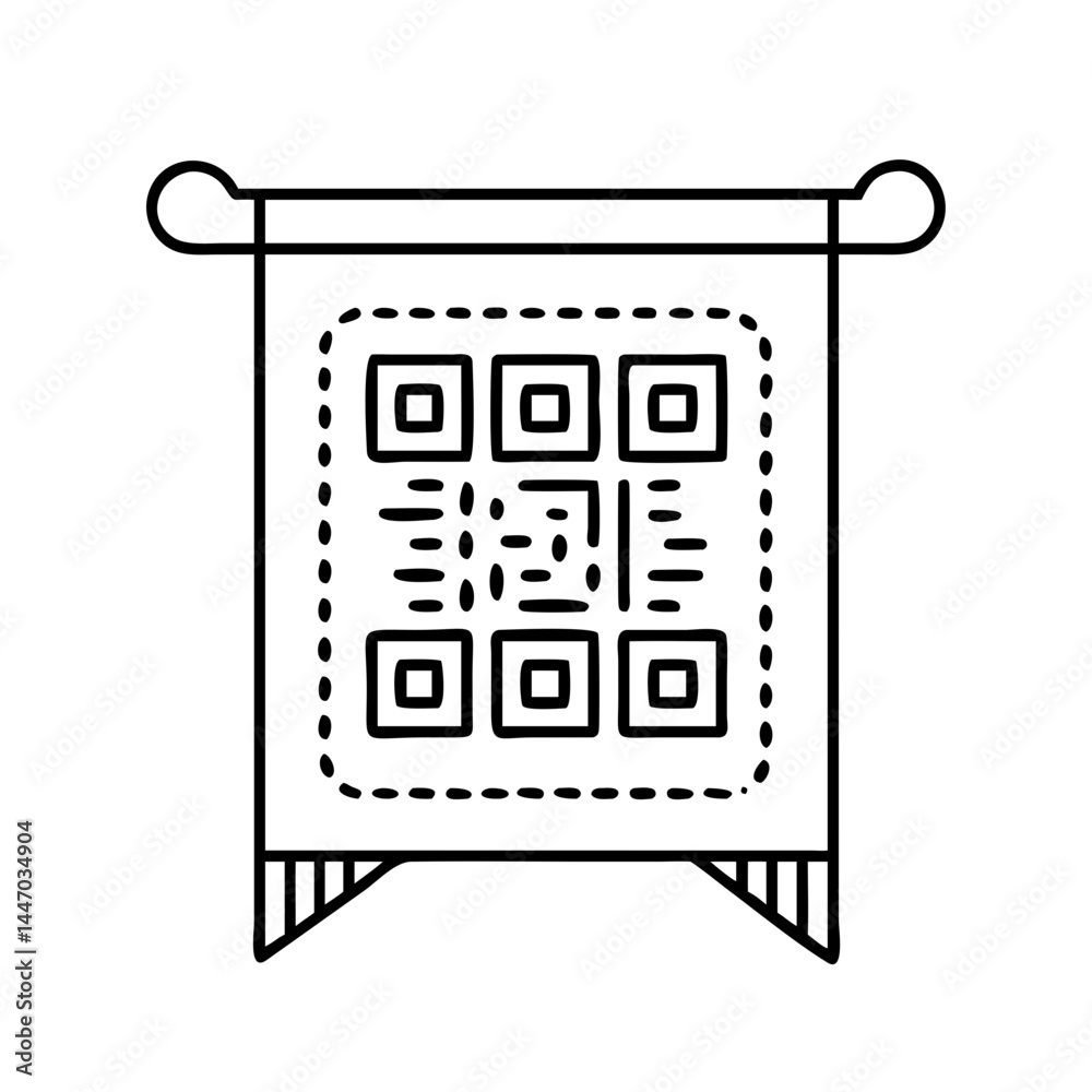 qr code on banner icon, qr code on banner line art - simple line art of ...