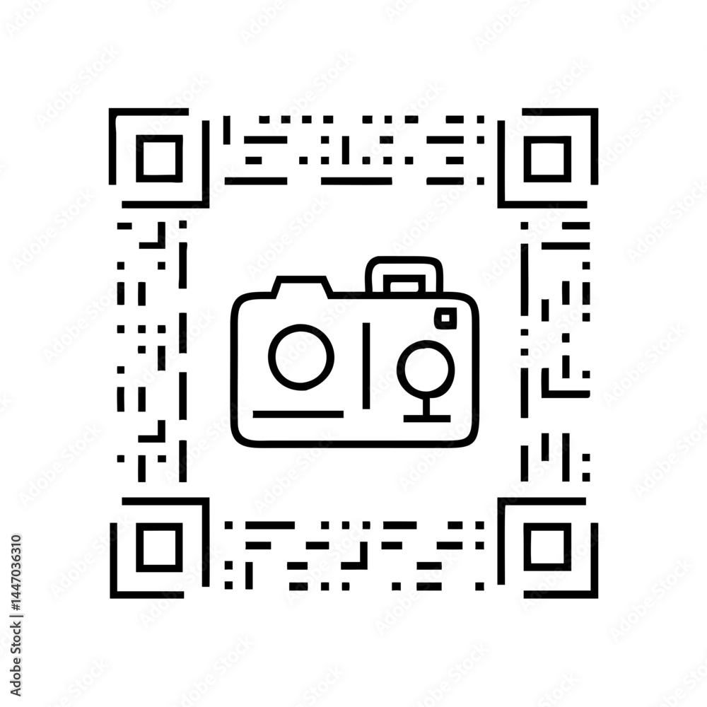 qr code with camera icon, qr code with camera line art - simple line ...