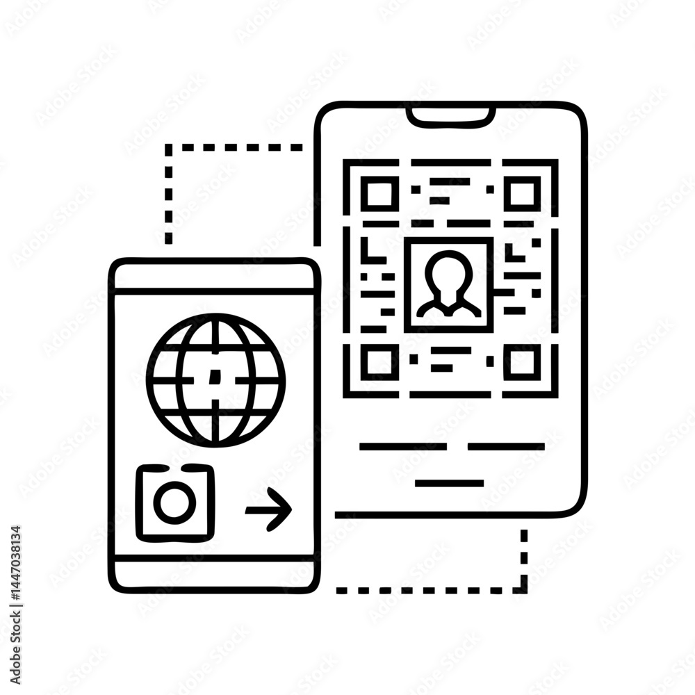 qr code with passport icon, qr code with passport line art - simple ...
