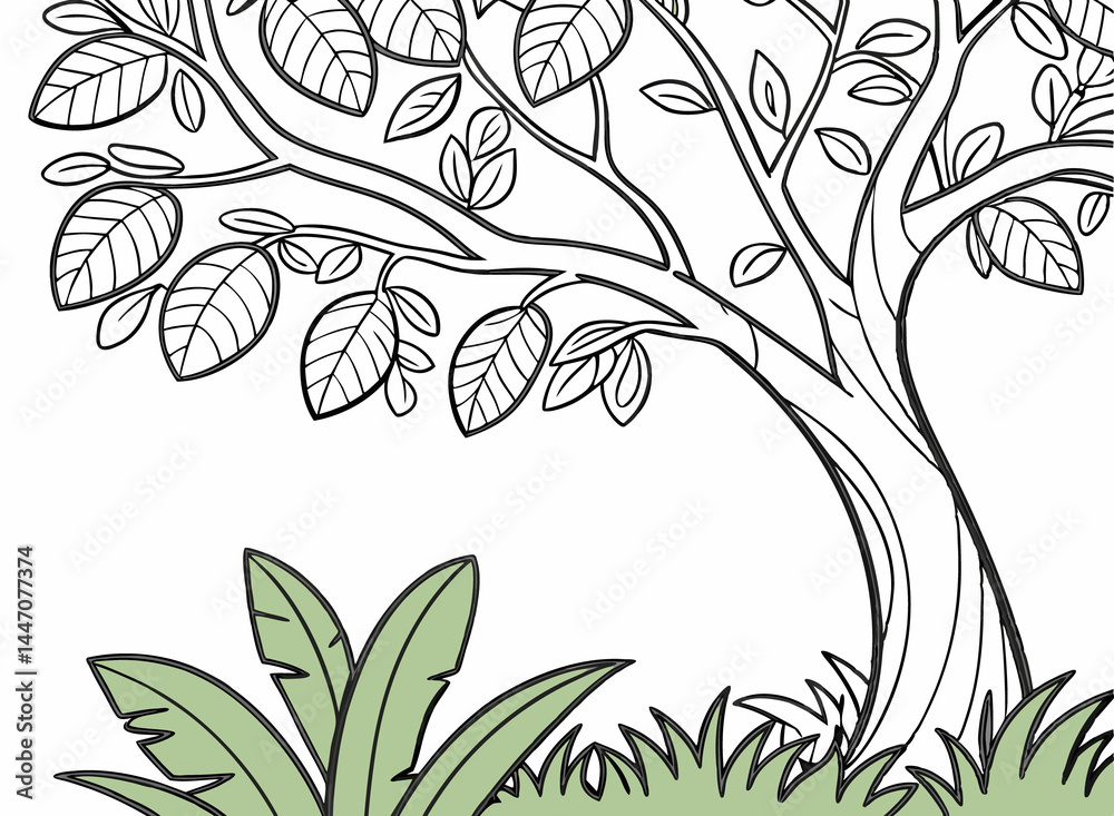 Rainforest Coloring Page with Trees for kids. easy to color,Kids ...