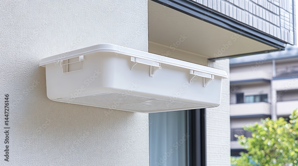 UPVC utility box placed under eaves, sun-resistant surface shows no ...