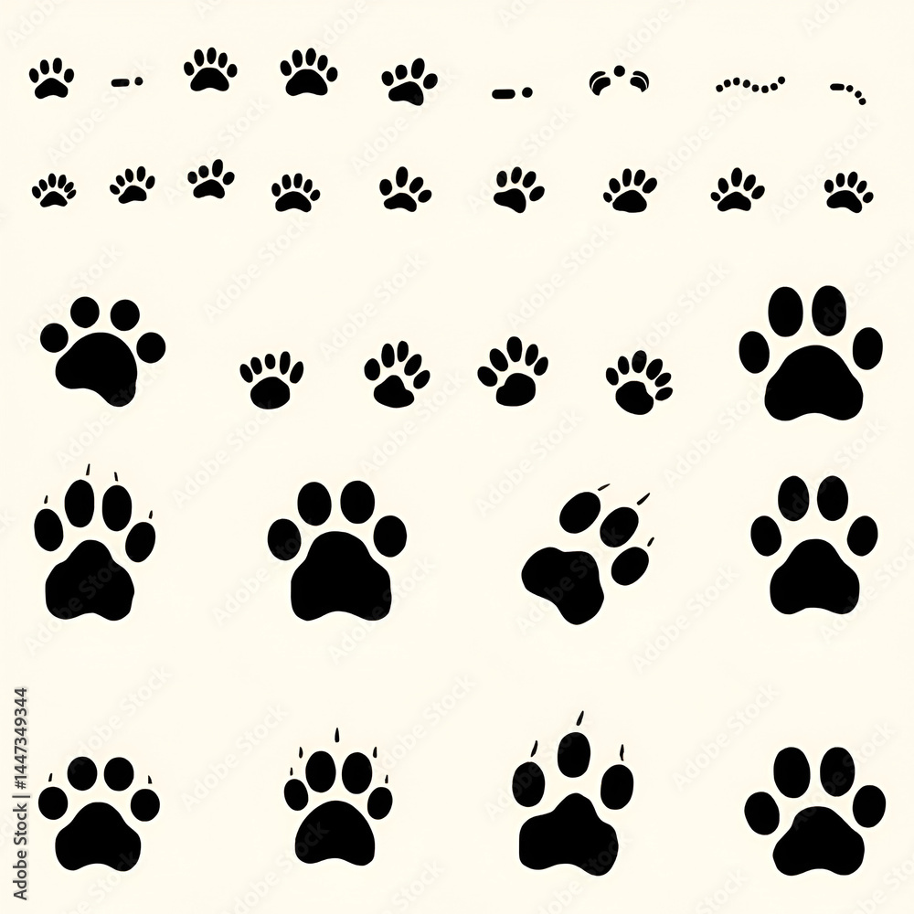 Animals footprint tracks. Chains of paw prints. Fauna creatures and ...