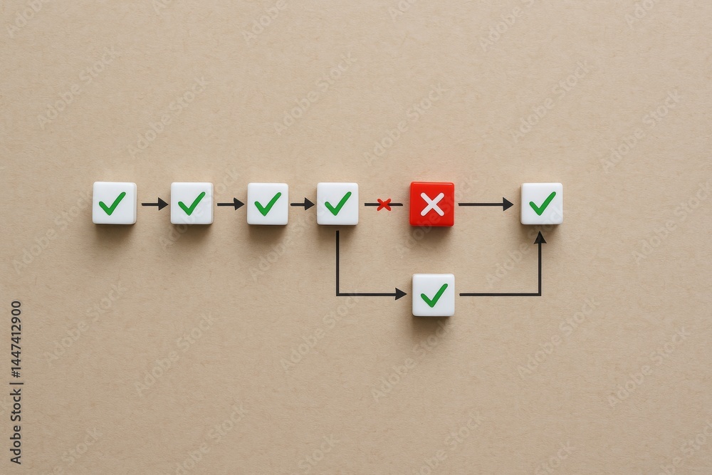 Process Flowchart Cubes Green Checkmarks Red Cross Symbol Workflow ...