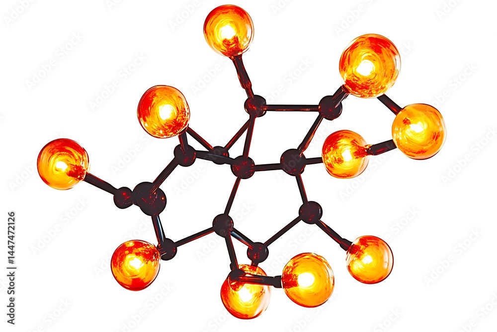 3D Style Energy Molecule with Branching Fluorescent Bonds and ...
