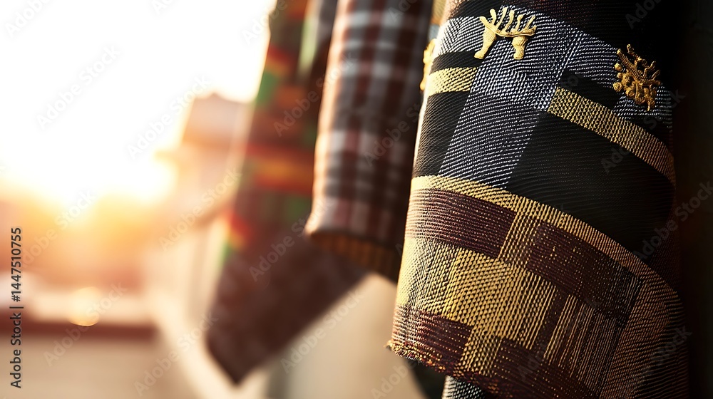 African Liberation Day: Handwoven Kente cloth with golden Adinkra ...