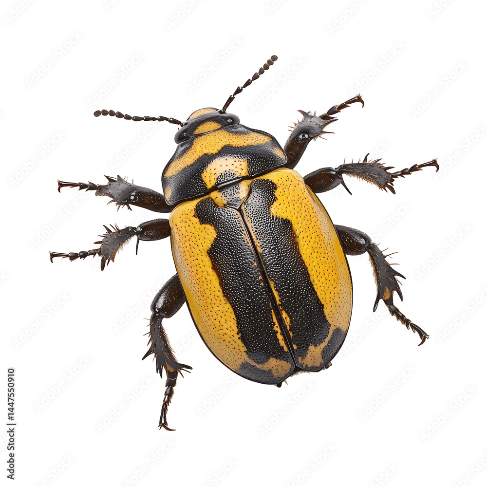 Yellow and black beetle, top-down view. Detailed insect anatomy Stock ...