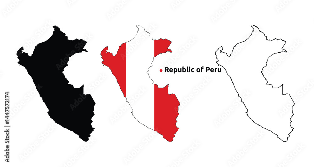 Vector de Stock Peru Map Vector - Country Outline, Flag Inside Map ...