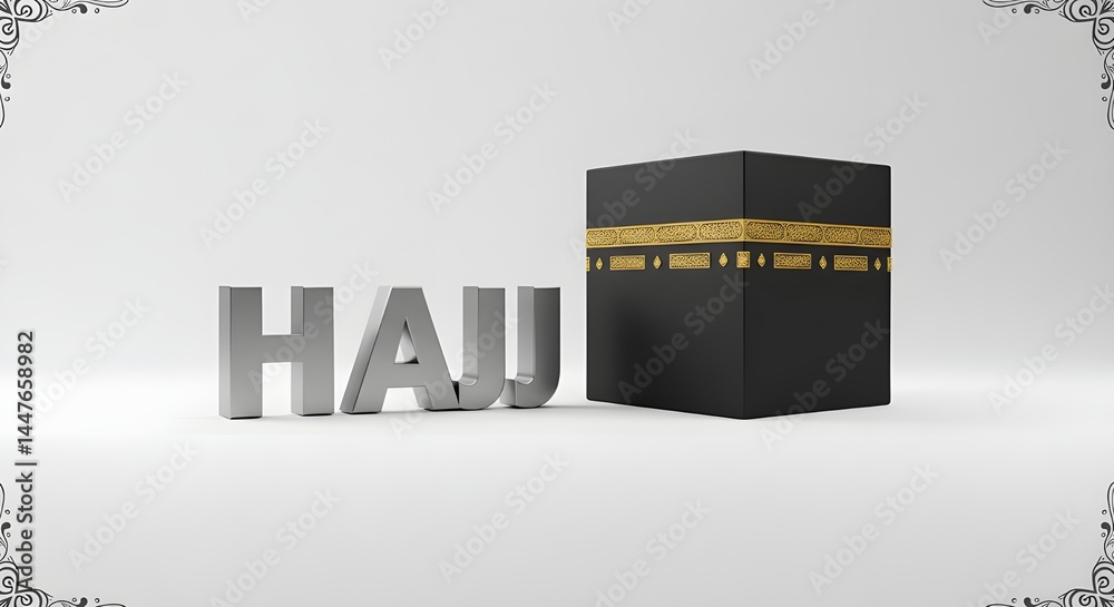 Hajj 3D Text with Kaaba Model - Islamic Pilgrimage Word and Holy Kaaba ...