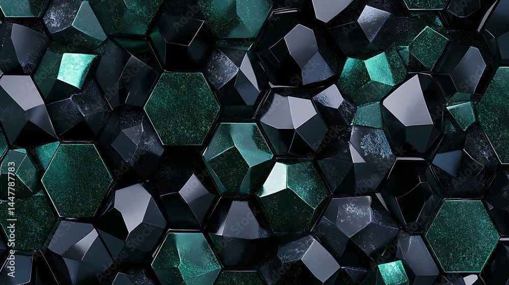 Emerald green and obsidian black 3D hexagonal texture, gem-inspired ...