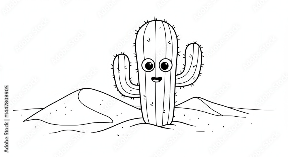 Cute Desert Cactus Coloring Page Fun Printable for Kids Stock ...