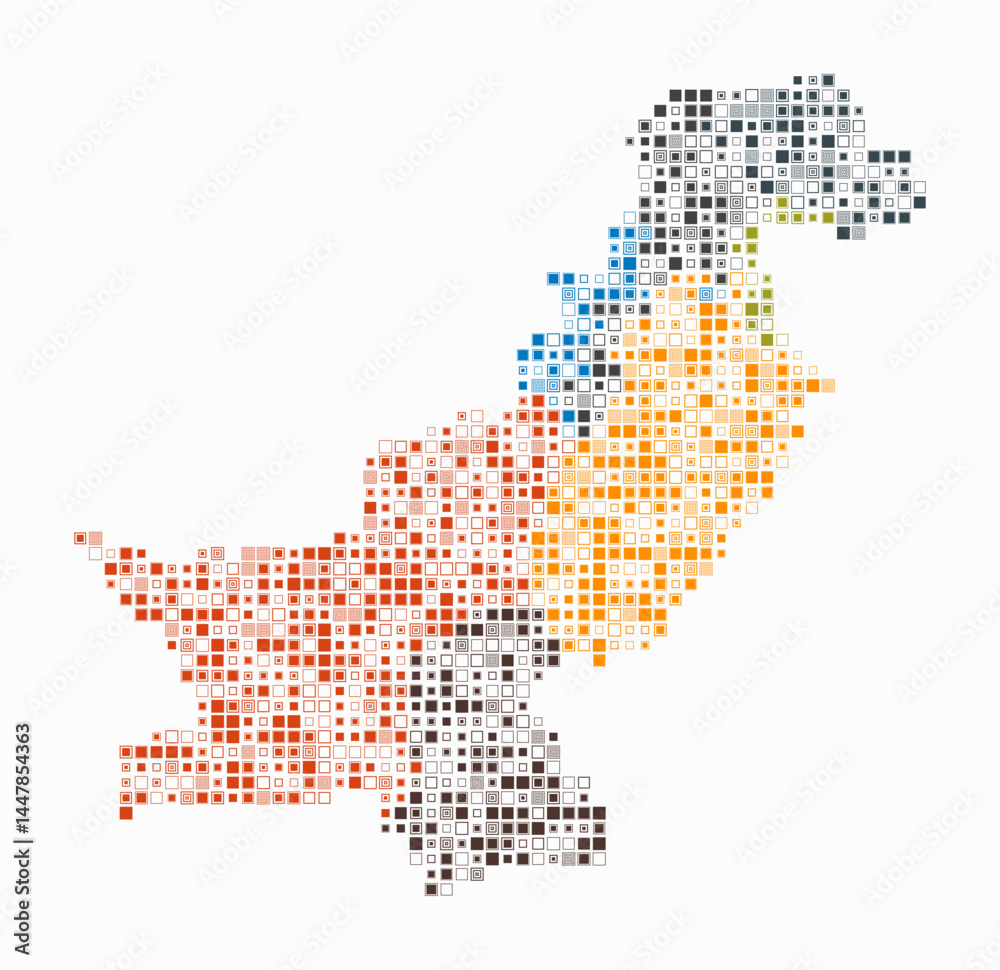 Vektor Pakistan, shape of the country built of colored cells. Digital ...