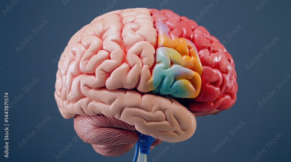 Human brain model, detailed anatomy with distinct colors, educational ...