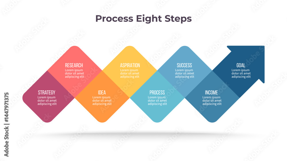 Business infographic template. Timeline chart with eight options, steps ...