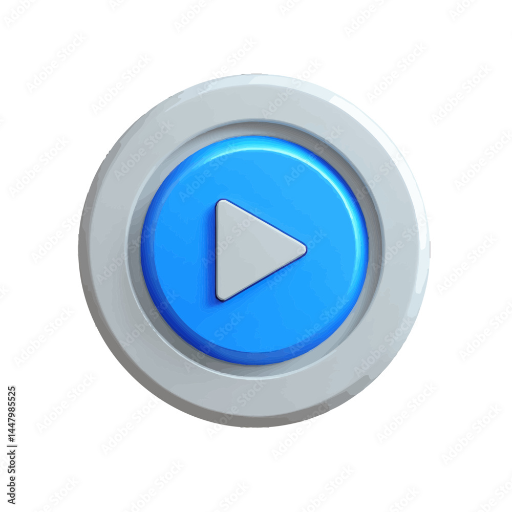 Volumetric illustration of play button icon in blue color against a ...