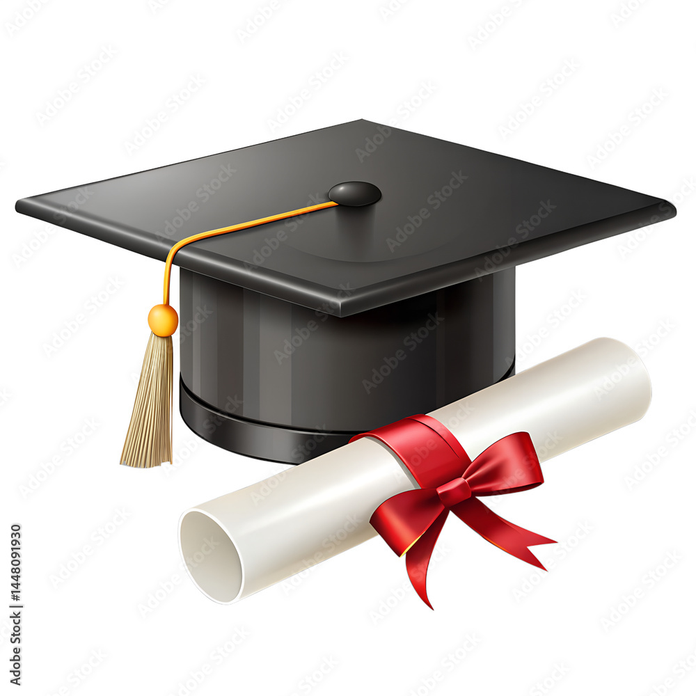 Graduation Ceremony Symbol: A black graduation cap with a tassel and a ...