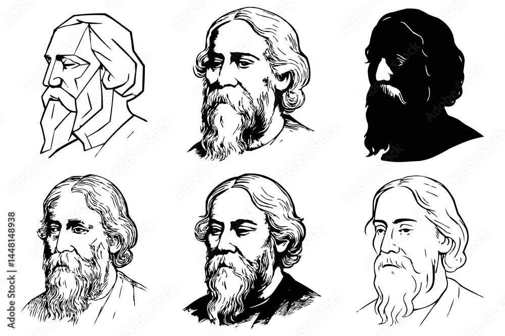 Abstract Portrait Art of Rabindranath Tagore Sketch Collection Stock ...