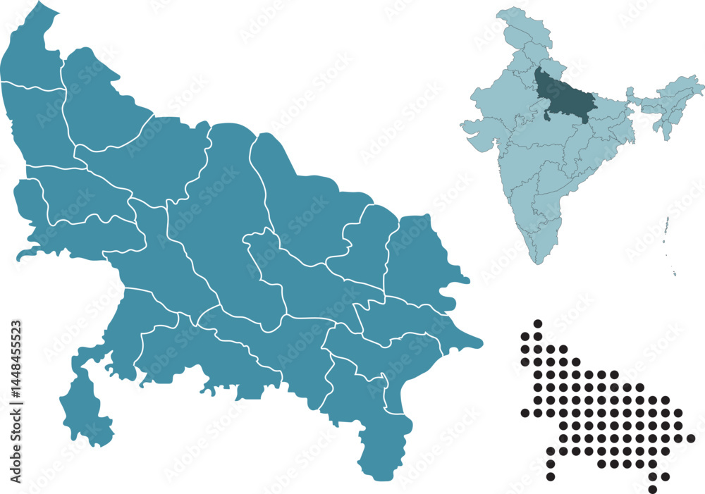 Set maps of Uttar Pradesh state Stock Vector | Adobe Stock
