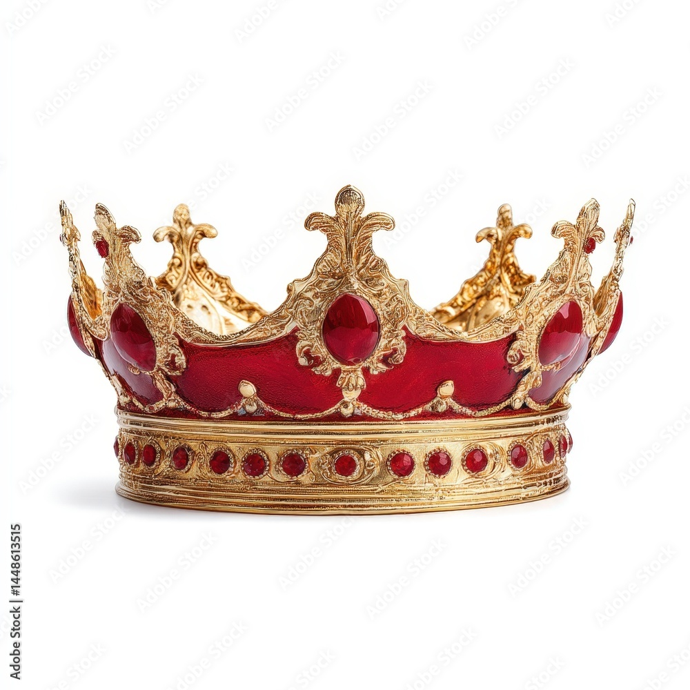 Regal Red and Gold Crown with Gemstones A Majestic Symbol of Royalty ...