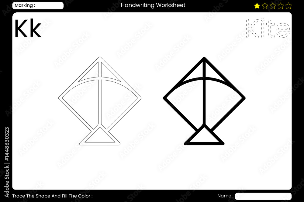 Trace Letter K. Colorful Kite Coloring Page for Kids. Printable ...