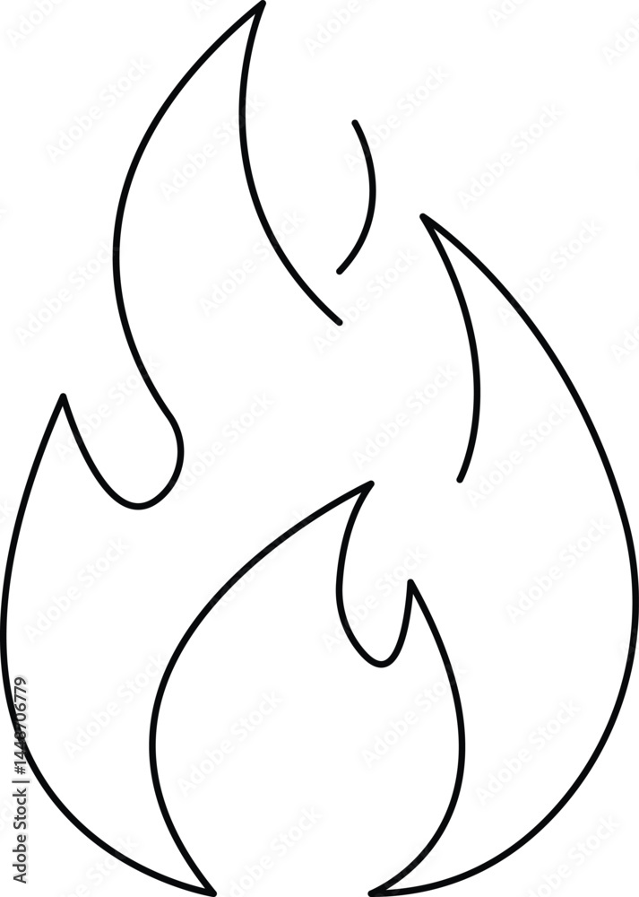 Minimal flame icon in outline style representing fire, heat, energy ...