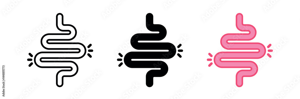 Colitis and gut constipation icon. Bloating and abdominal pain. Stomach ...