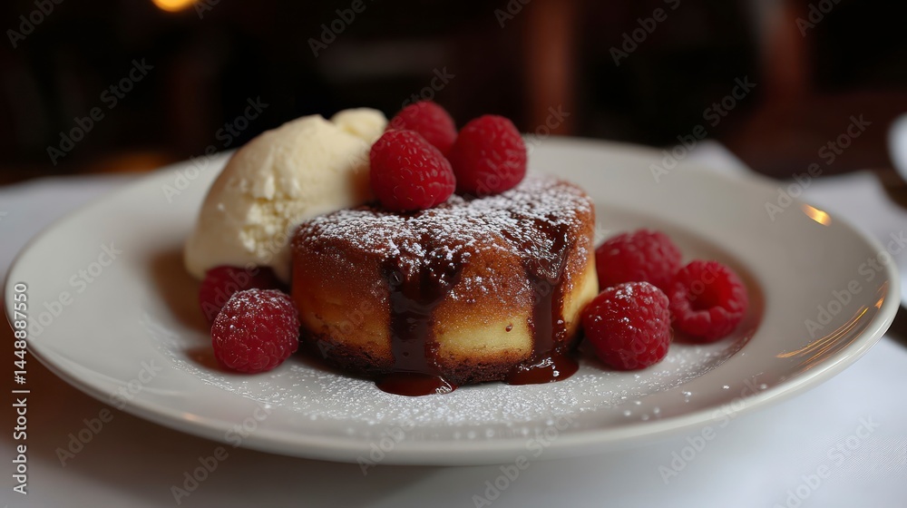 Decadent Dessert with Chocolate Lava Cake Vanilla Ice Cream and Fresh ...
