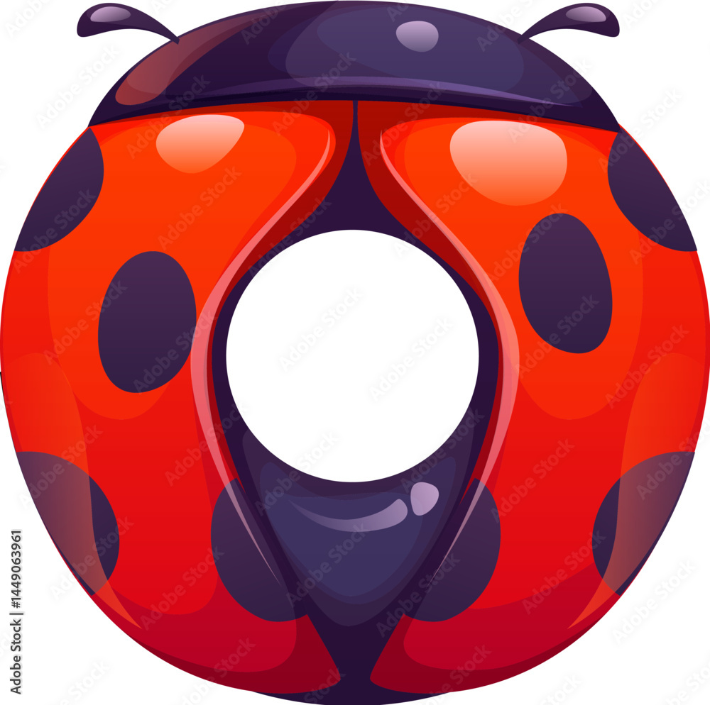 Ladybug cartoon font letter O. Garden ladybug beetle typeface element ...