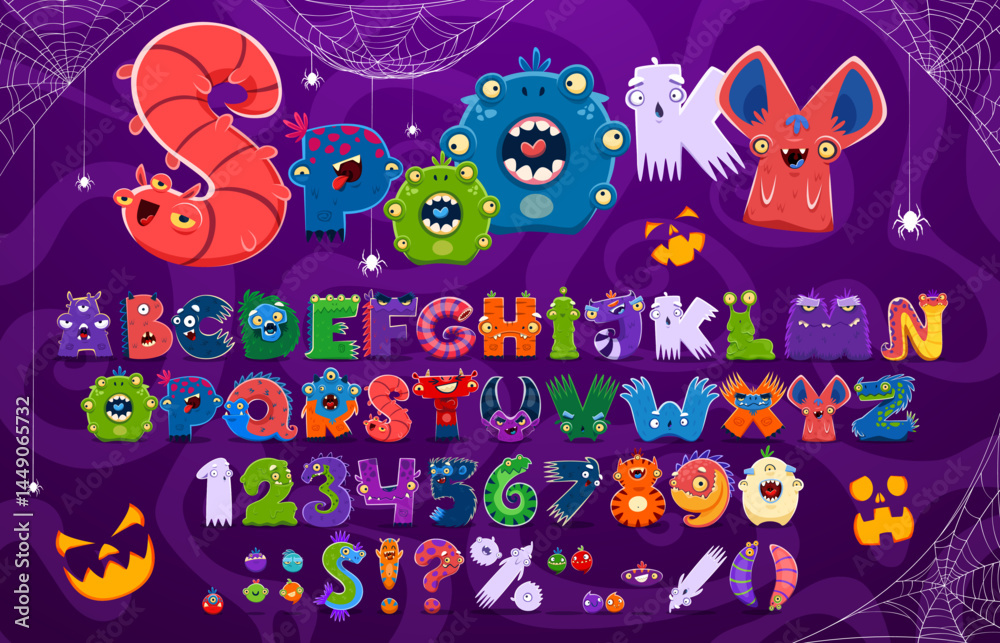 Cartoon monster characters font, cute and crazy type, fantasy alien ...