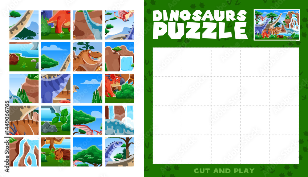 Prehistoric dinosaur animals jigsaw puzzle logic game. Dinosaurs jigsaw ...