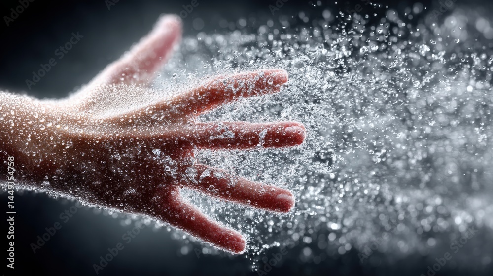 Hand splashing water representing emotional freeze concept to stop ...