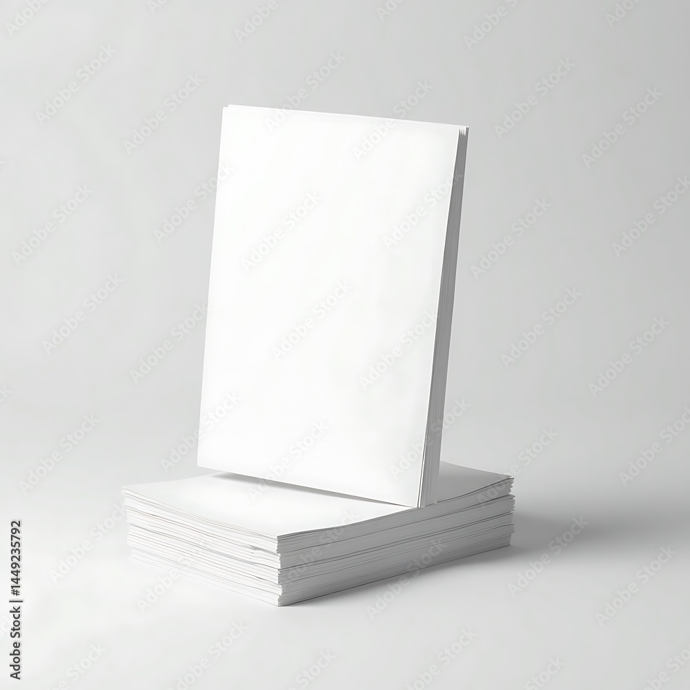Stack of A4 flyers with the top one slightly lifted, floating above the ...