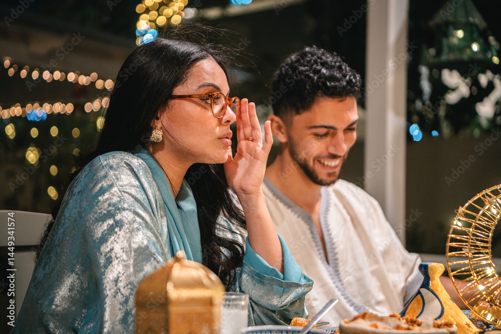 Young man and woman having Iftar Dinner During Ramadan Stock Photo ...