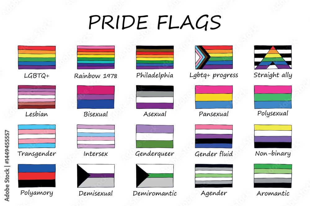 Set of colorful LGBTQ+ pride flags Gender equality and sexual identity ...