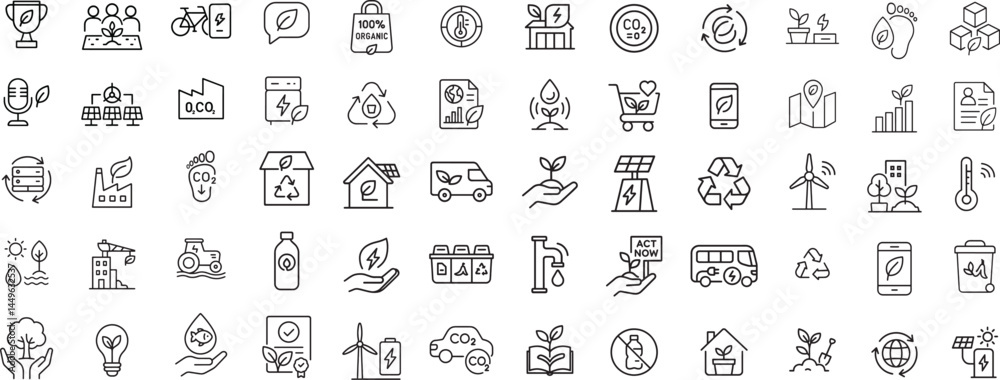Eco-Friendly Line Icons Vector Illustration on White Background Stock ...