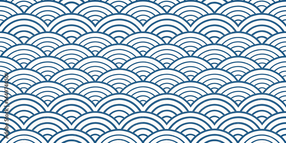Classic blue wave seamless pattern, geometric repetition with oriental ...