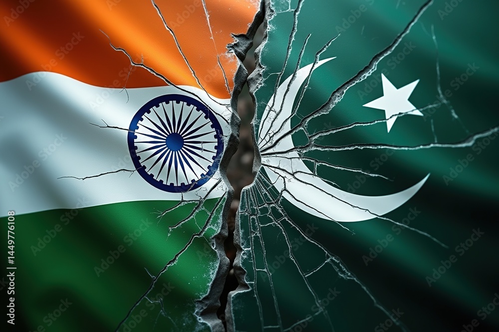 Pakistan vs India war conflict flags Stock Photo | Adobe Stock