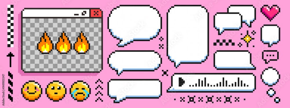 Pixel speech bubble set - retro 8 bit style chat box shapes and ...